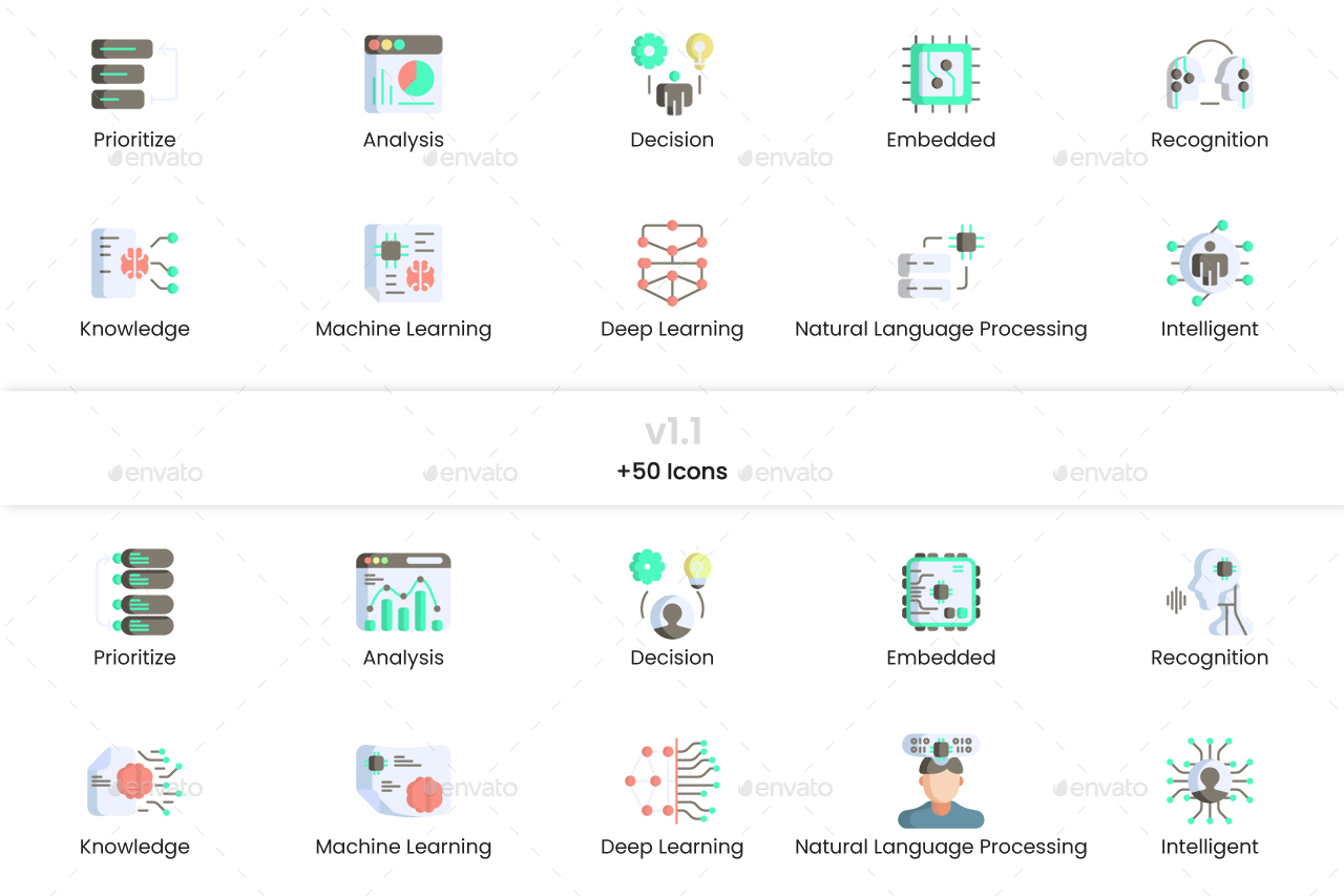 Artificial Intelligence Flat Icons, Icons | GraphicRiver